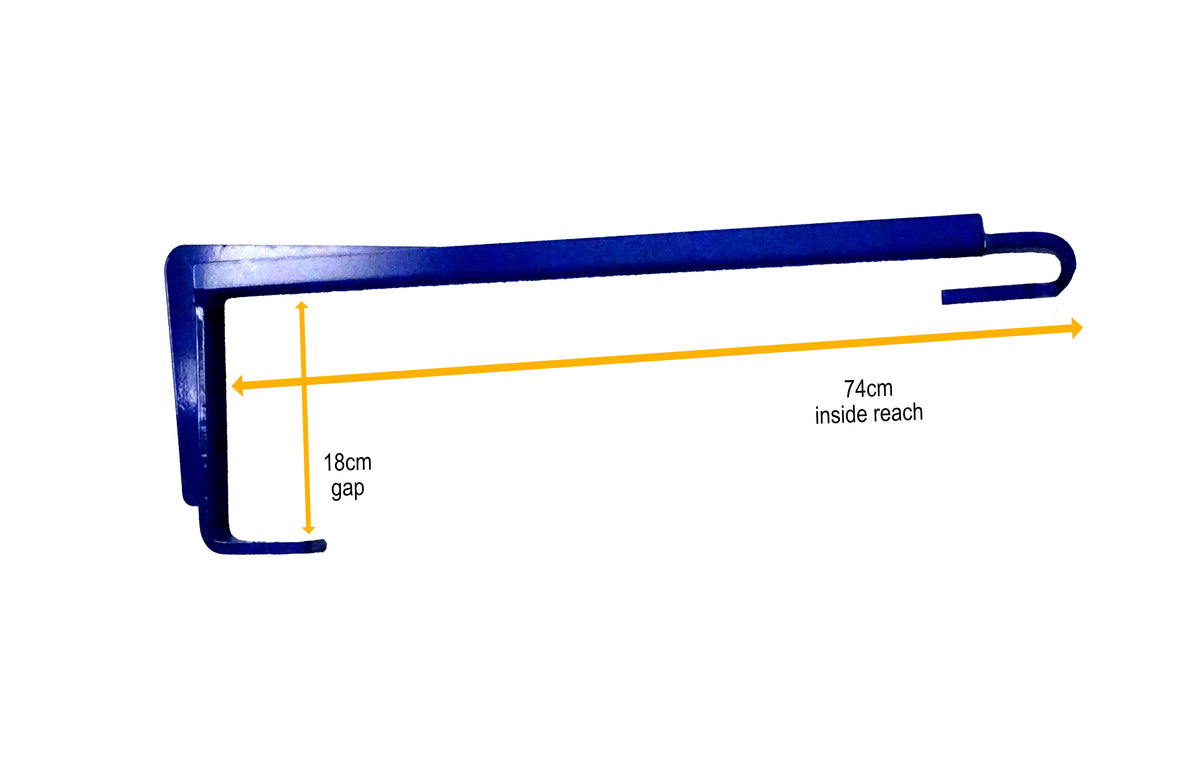 Safepul Pallet Puller (Blue) with a White 5m Strap.